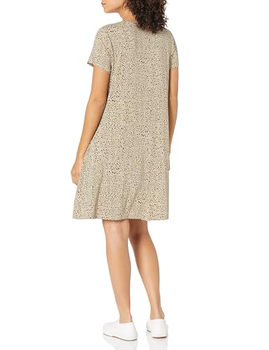 Amazon Essentials Women's Short-Sleeve Scoop Neck Swing Dress (Available in Plus Size), Light Rose Leopard Print, Small