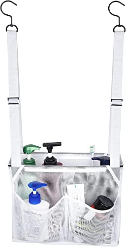 GGMOVE Hanging Mesh Shower Caddy College with Hooks, Bath Baskets Organizer Storage with 4 Pockets for College Dorm Rooms, Gym, Swimming and Travel (White)