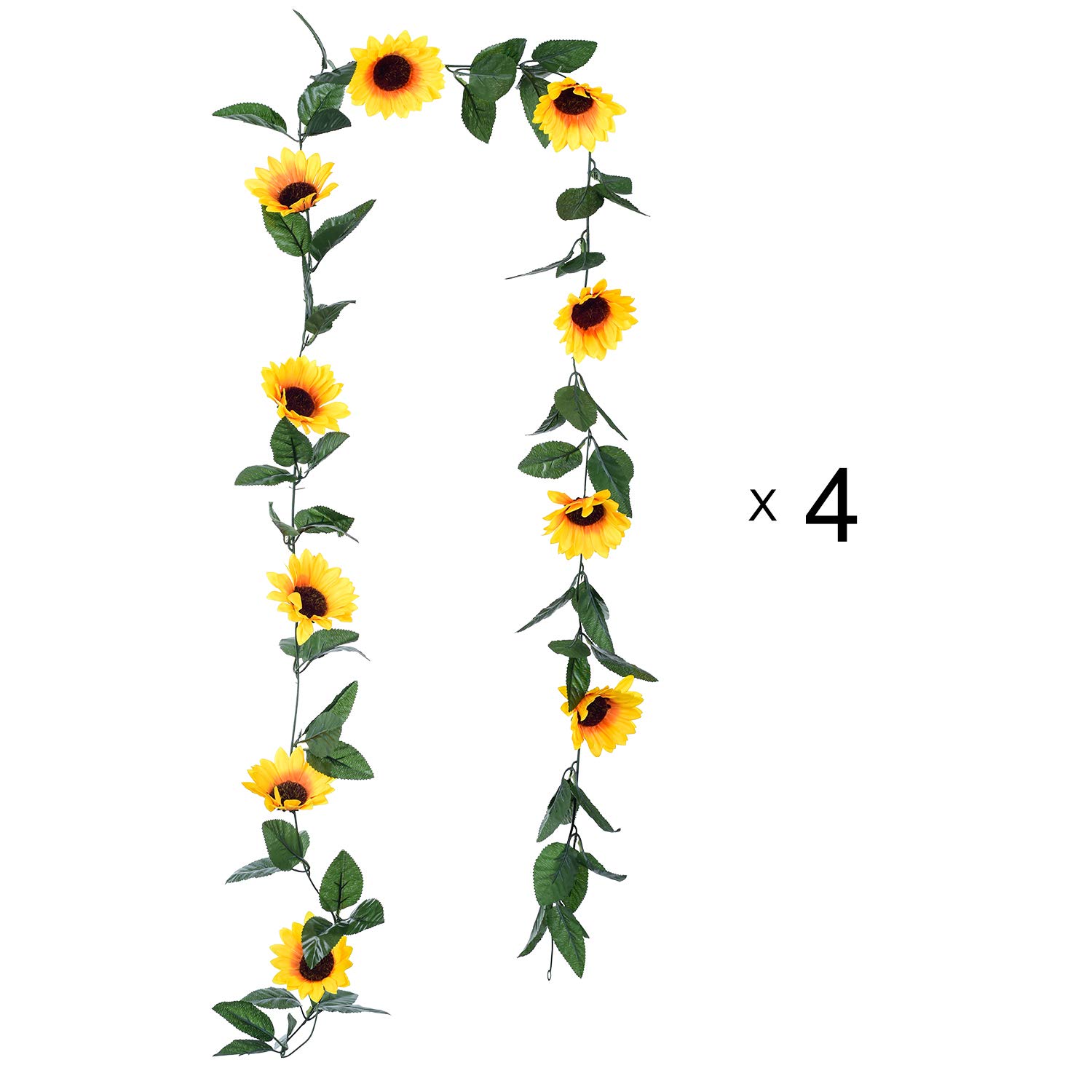 Lvydec 4 Pack Artificial Sunflower Garland - Silk Sunflower Vine Artificial Flowers Garland with Green Leaves for Wedding Party Table Decoration