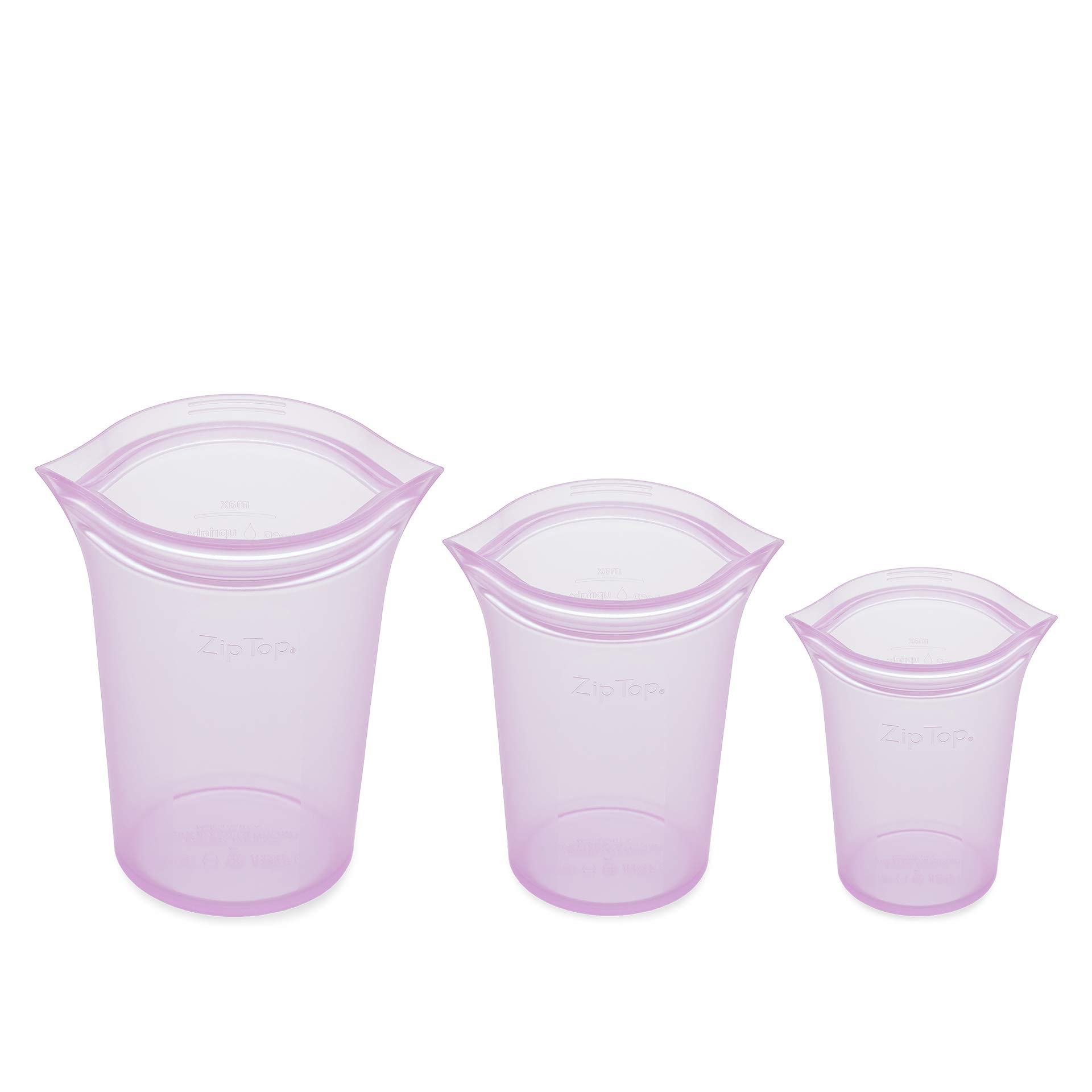 Zip Top Reusable Food Storage Bags | 3 Cup Set [Lavender] | Silicone Meal Prep Container | Microwave, Dishwasher and Freezer Safe | Made in the USA