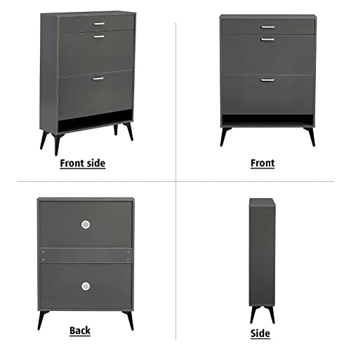 ME2 Shoe Cabinet for Entryway with 1 Slide Drawer & 2 Flip Drawers, Freestanding Shoe Rack Storage Organizer (Grey)