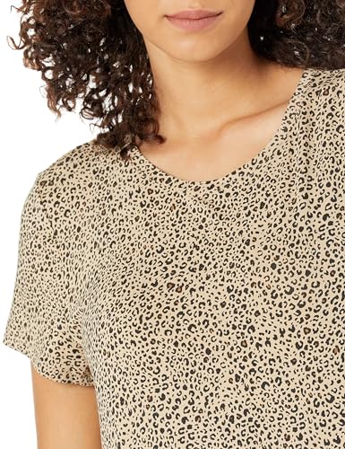Amazon Essentials Women's Short-Sleeve Scoop Neck Swing Dress (Available in Plus Size), Light Rose Leopard Print, Small