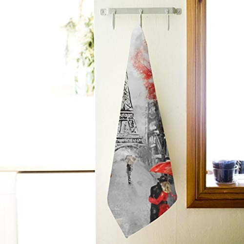 Stylish Romantic Paris Streetscape Eiffel Tower Superfine Fiber Bathroom Towels, Ultra Soft Highly Absorbent, Extra Thick Home Hand Towels (15.727.5 Inch)