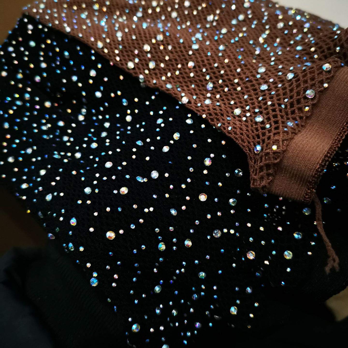 LUCKELF Sexy High Waist Tights Sparkle Rhinestone Fishnets Party Rhinestone Mesh Stockings (Free Size, Black/Rhinestone)