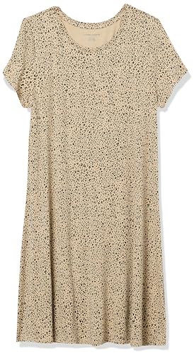 Amazon Essentials Women's Short-Sleeve Scoop Neck Swing Dress (Available in Plus Size), Light Rose Leopard Print, Small