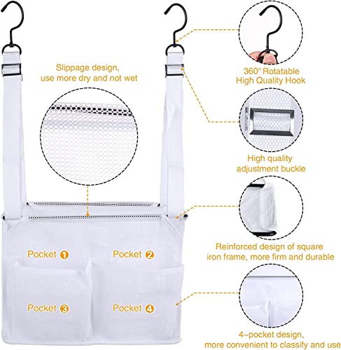 GGMOVE Hanging Mesh Shower Caddy College with Hooks, Bath Baskets Organizer Storage with 4 Pockets for College Dorm Rooms, Gym, Swimming and Travel (White)
