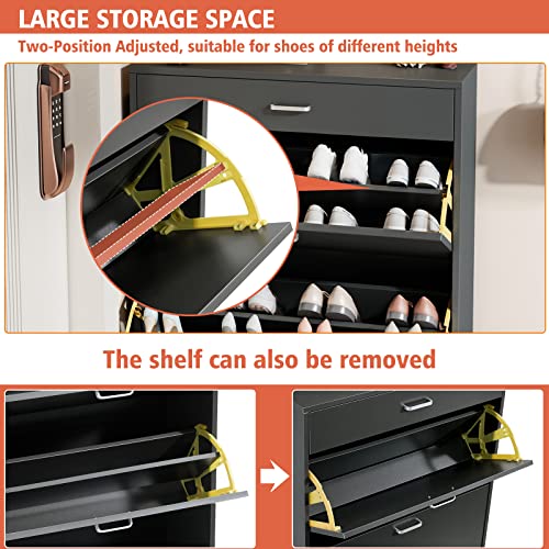 ME2 Shoe Cabinet for Entryway with 1 Slide Drawer & 2 Flip Drawers, Freestanding Shoe Rack Storage Organizer (Grey)