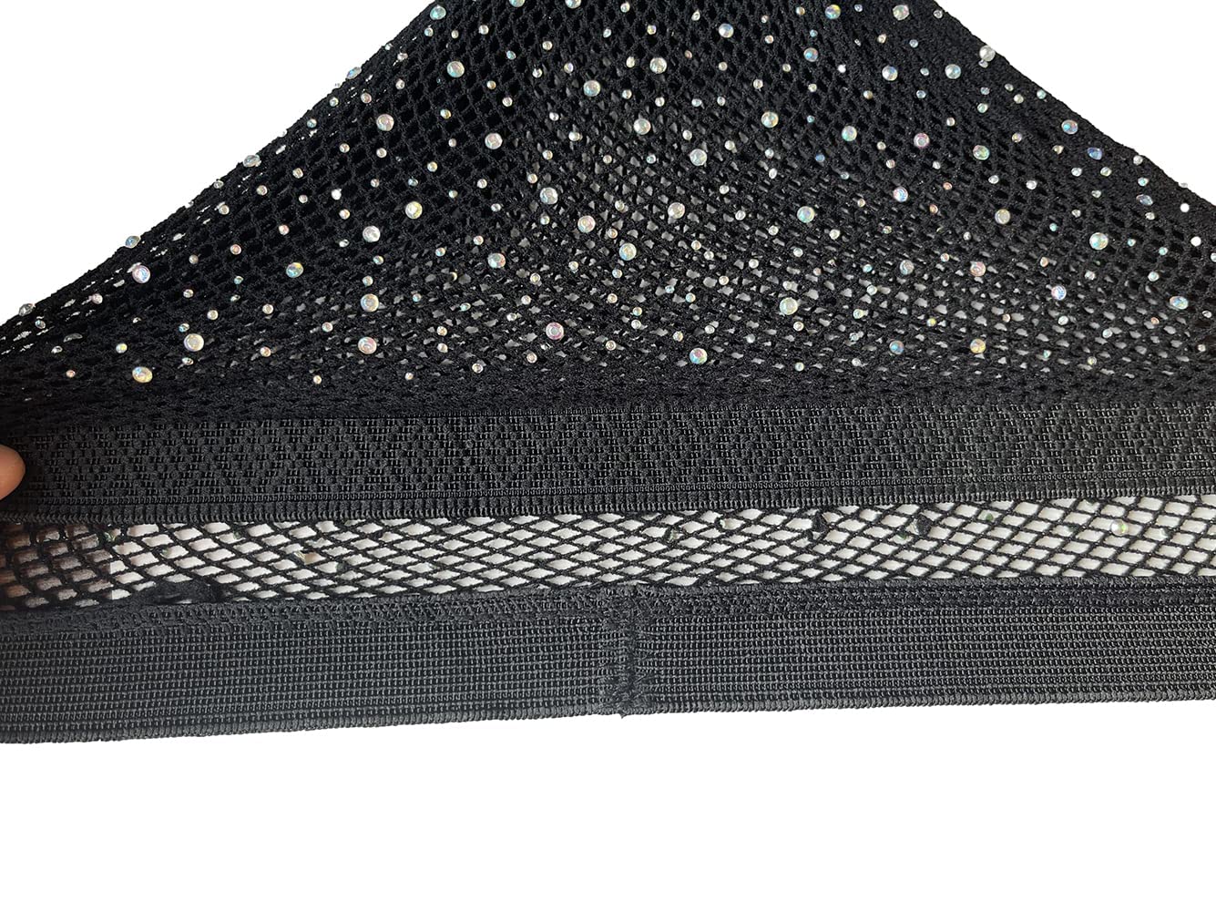 LUCKELF Sexy High Waist Tights Sparkle Rhinestone Fishnets Party Rhinestone Mesh Stockings (Free Size, Black/Rhinestone)