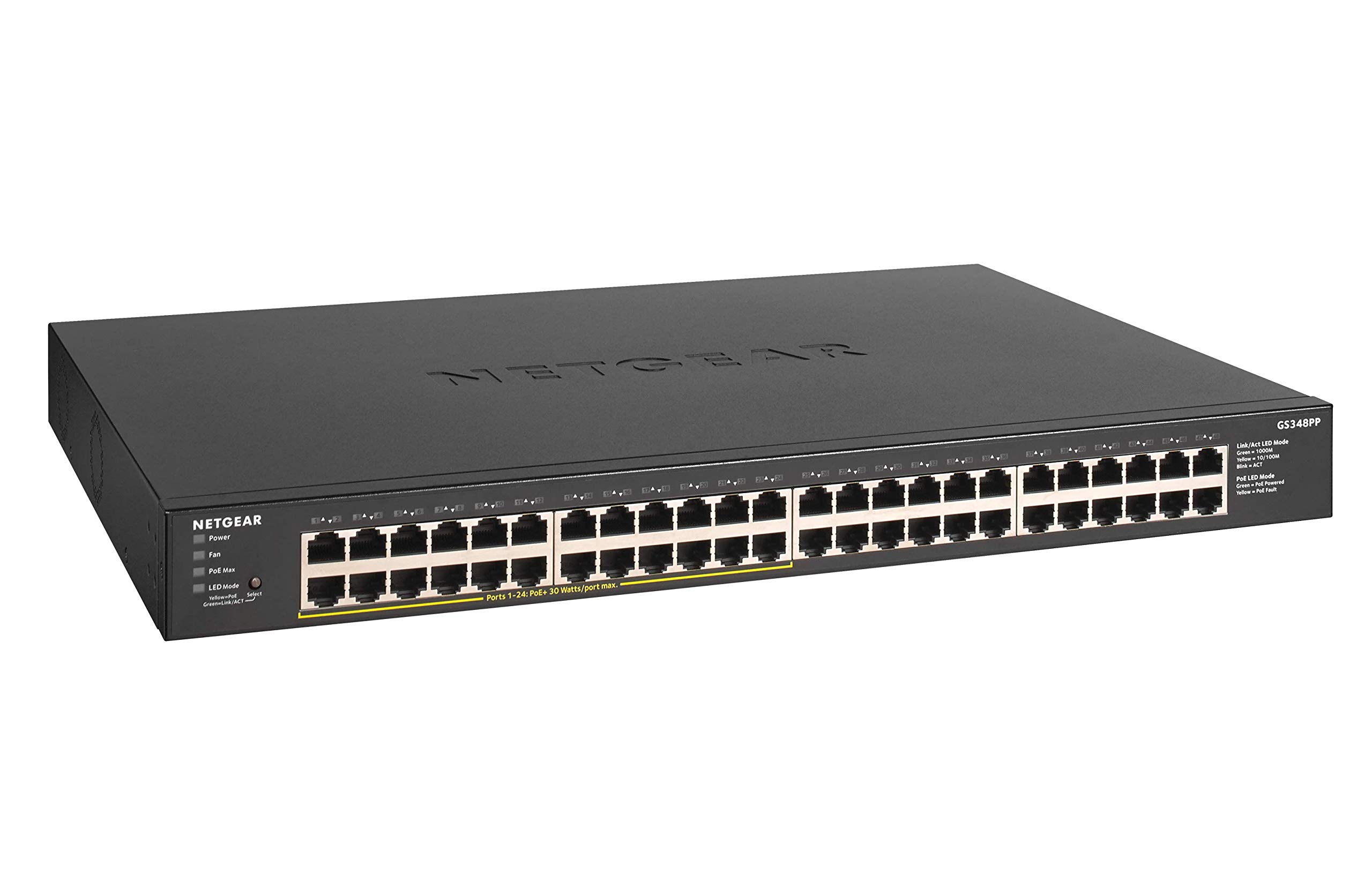 NETGEAR 48-Port Gigabit Ethernet Unmanaged Essentials PoE+ Switch (GS348PP) - with 24 x PoE+ @ 380W, Desktop or Rackmount