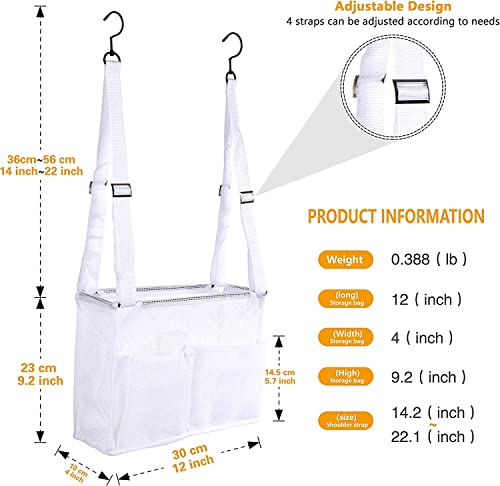 GGMOVE Hanging Mesh Shower Caddy College with Hooks, Bath Baskets Organizer Storage with 4 Pockets for College Dorm Rooms, Gym, Swimming and Travel (White)