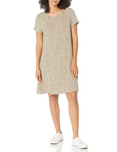 Amazon Essentials Women's Short-Sleeve Scoop Neck Swing Dress (Available in Plus Size), Light Rose Leopard Print, Small