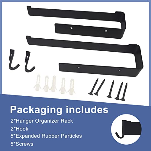 2 Pack Hanger Storage Stacker Stand,Hanger Organizer Stacker,Hanger Holder Rack with Hook for Closet, Hanger Stacker for Closet Laundry Room,Space Saving Clothes Hanger Storage Rack,Drilling (Black)