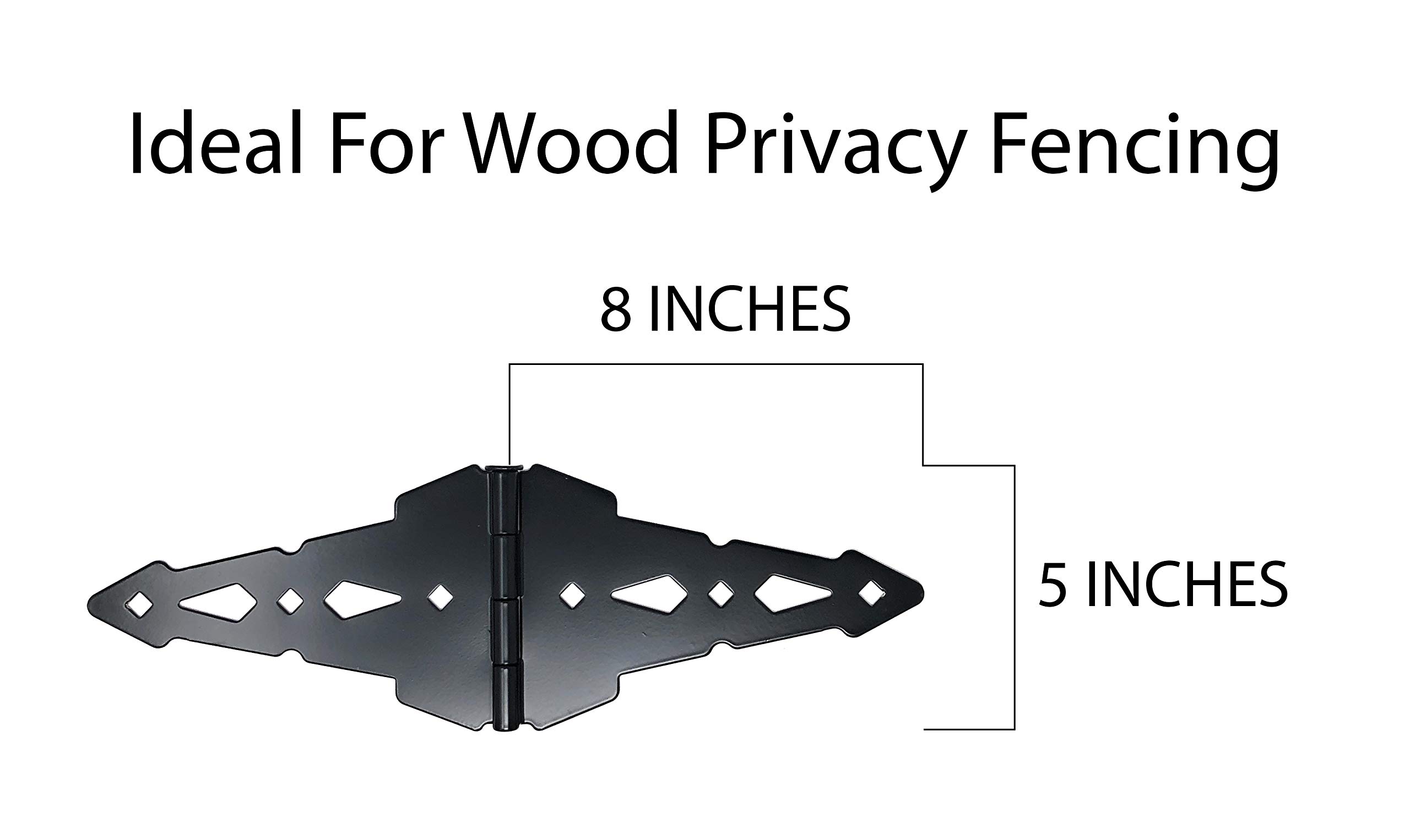 Wood Gate Hardware Set β Heavy Duty Kit for Fence Swing Gate- Outdoor Decorative Black Finish w/ 8β Strap Hinges and Spring Loaded Latch