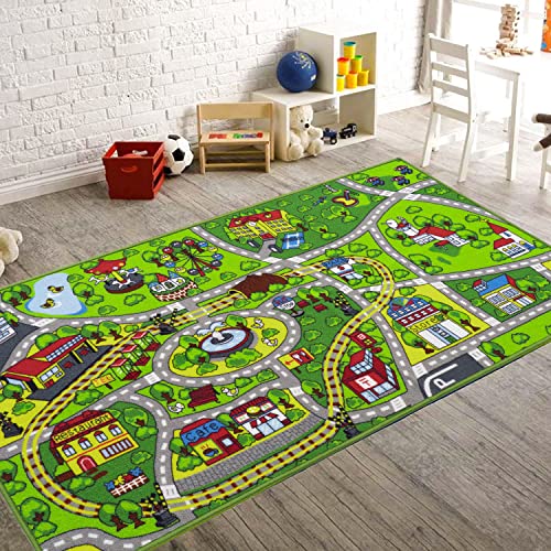 Booooom Jackson Kids Car Carpet Playmat Rug 60"x32",Train Car Rug,Car Mat for Kids Toy Cars,City Kids Car Rug Play Mat,Non Slip Kids Rug for Playroom Bedroom Boys,Children Play Area Rug Cars,Road Rug
