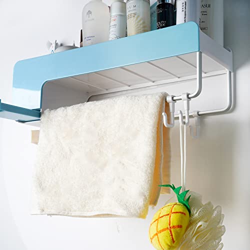 MORNITE Wall Bathroom Organizer Caddy Wall Shelves for Shower No Drilling,Adhesive Bathroom Restroom Shelf Storage Mirror Hanging,Blue
