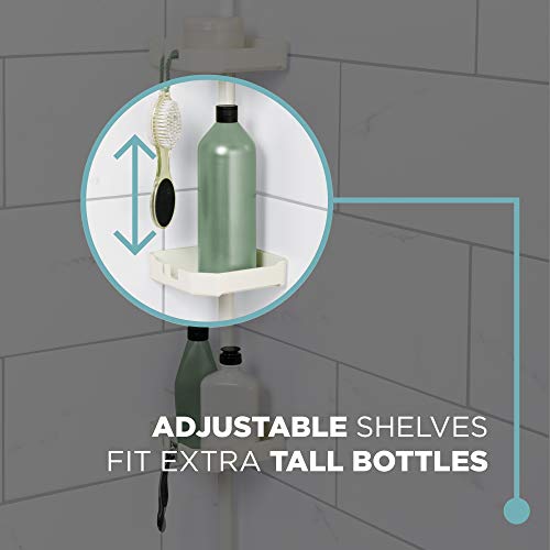 Zenna Home Tension Pole Shower Caddy, 3 Basket Shelves, Adjustable, 60 to 97 Inch, White