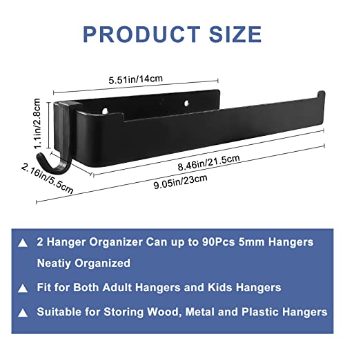 2 Pack Hanger Storage Stacker Stand,Hanger Organizer Stacker,Hanger Holder Rack with Hook for Closet, Hanger Stacker for Closet Laundry Room,Space Saving Clothes Hanger Storage Rack,Drilling (Black)