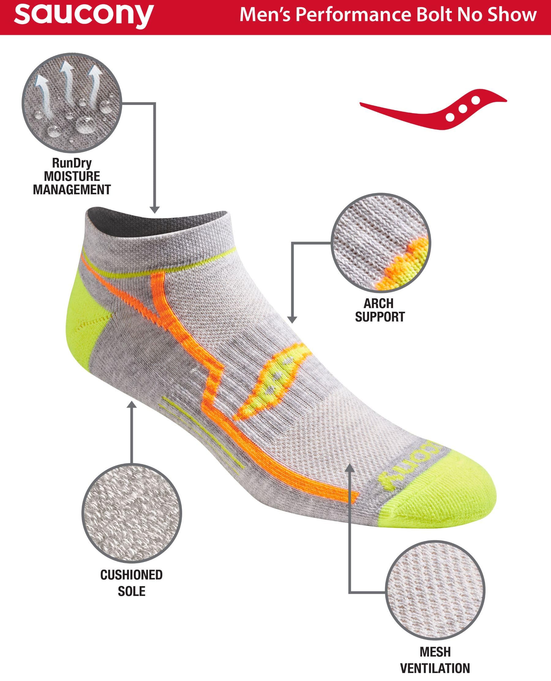 Saucony Men's Multi-Pack Bolt Performance Comfort Fit No-Show Socks, Orange (6 Pairs), Shoe Size: 8-12