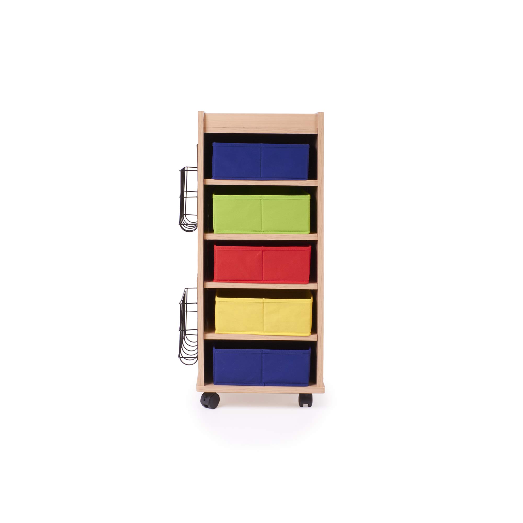 Guidecraft Rolling Storage Cart with 5 Fabric Bins: Store School, Art & Craft and Office Supplies
