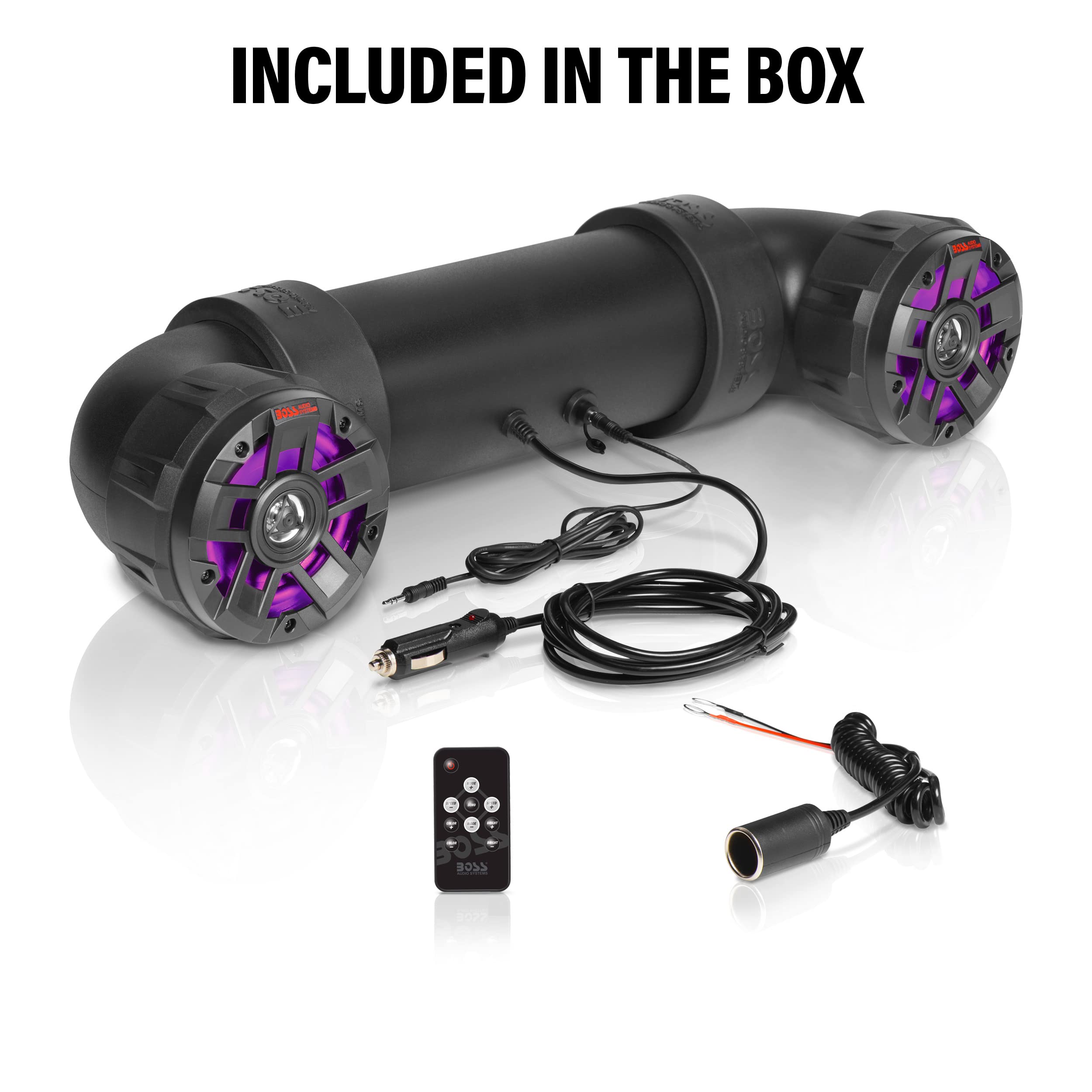 BOSS Audio Systems UTV4BRGB ATV UTV Weatherproof Sound System - 4 Inch Stereo Speakers, 1 Inch Tweeters, Built-in Amplifier, Full Range, Bluetooth, Multi-Color Illumination