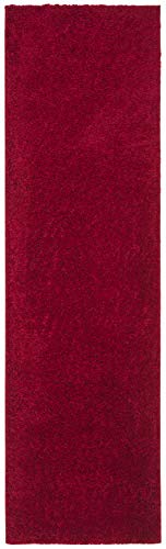 SAFAVIEH August Shag Collection Runner Rug - 2'3" x 12', Red, Solid Design, Non-Shedding & Easy Care, 1.2-inch Thick Ideal for High Traffic Areas in Living Room, Bedroom (AUG900Q)
