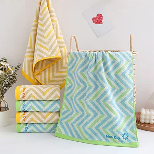 Pidada Hand Towels Set of 2 Striped Pattern 100% Cotton Absorbent Soft Decorative Towel for Bathroom 13.4 x 29.1 Inch (Green & Yellow)