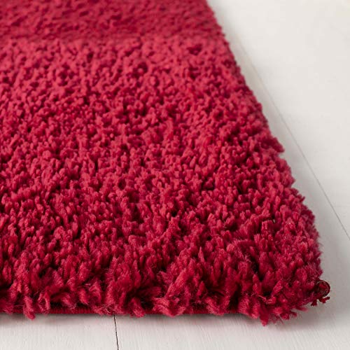 SAFAVIEH August Shag Collection Runner Rug - 2'3" x 12', Red, Solid Design, Non-Shedding & Easy Care, 1.2-inch Thick Ideal for High Traffic Areas in Living Room, Bedroom (AUG900Q)