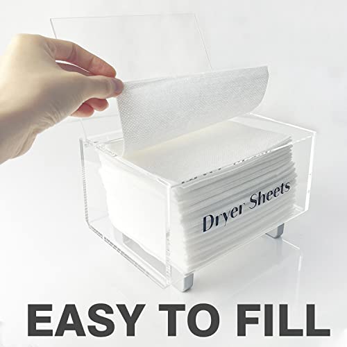 YoBa 3mm Thick Acrylic Dryer Sheet Holder Rectangular Clear Dryer Sheet Holder with Silver Plated Aluminum Legs for Laundry Room Organization and Decoration