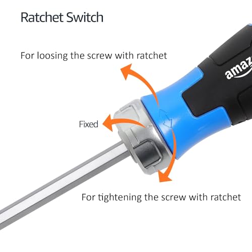 Amazon Basics 12 Piece in-1 Magnetic Ratchet Screwdriver, Blue, Black, Silver