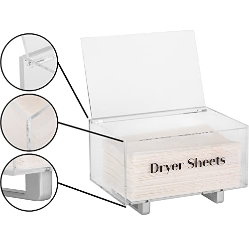 YoBa 3mm Thick Acrylic Dryer Sheet Holder Rectangular Clear Dryer Sheet Holder with Silver Plated Aluminum Legs for Laundry Room Organization and Decoration