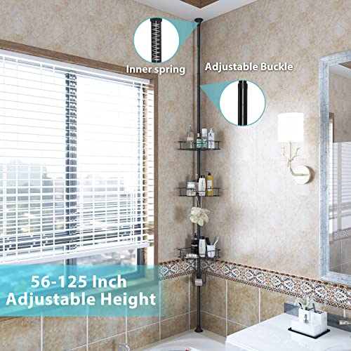 DAKEPOLE Tension Shower Caddy Stainless Steel, Rustproof Tension Pole Corner Shower Caddy Stand Storage Organizer for Bathroom Bathtub Shampoo Soap Plants, 4 Tier Adjustable Shelves, 54 to 125 Inch