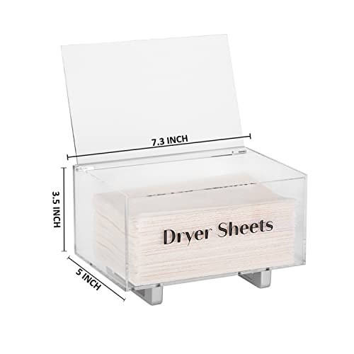 YoBa 3mm Thick Acrylic Dryer Sheet Holder Rectangular Clear Dryer Sheet Holder with Silver Plated Aluminum Legs for Laundry Room Organization and Decoration