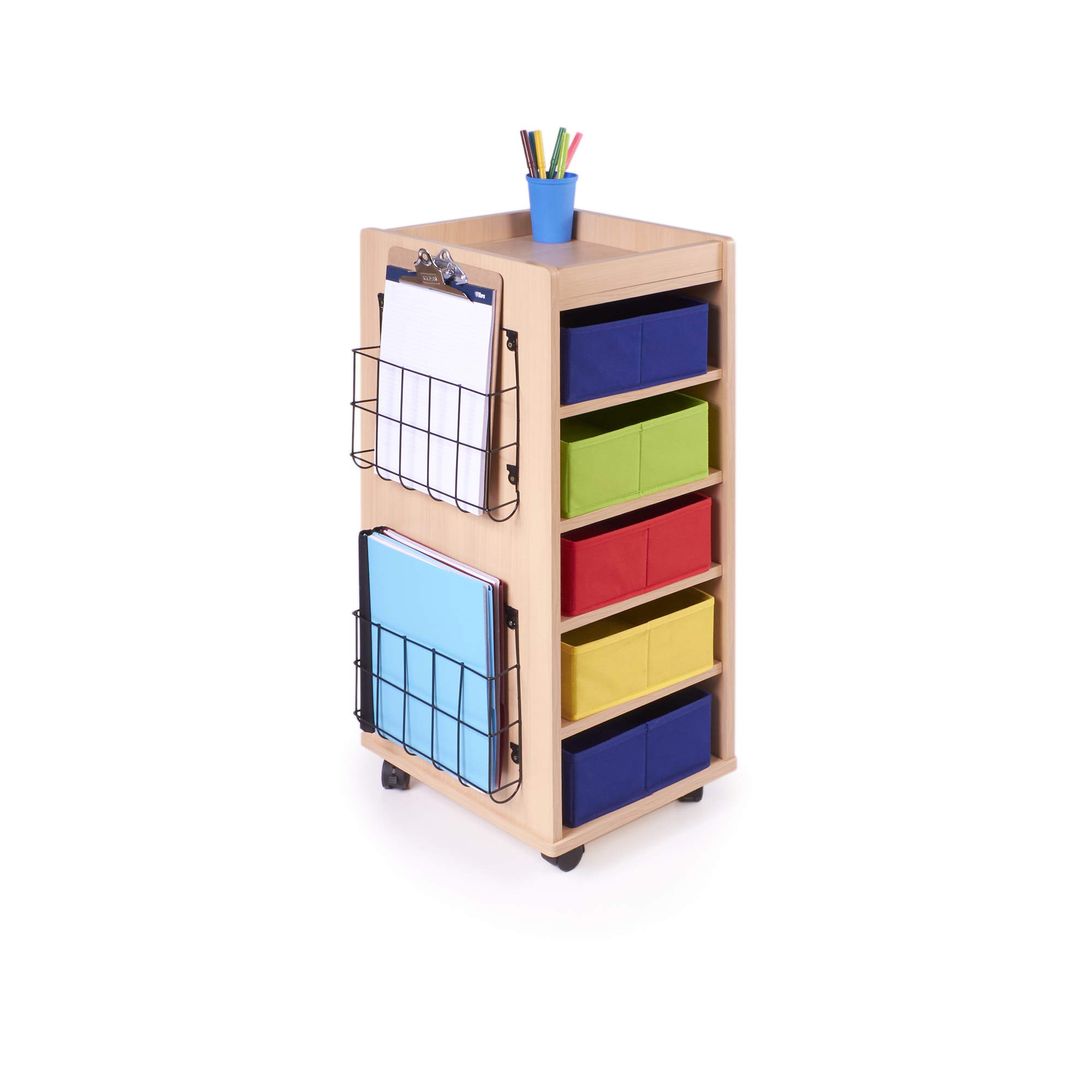Guidecraft Rolling Storage Cart with 5 Fabric Bins: Store School, Art & Craft and Office Supplies