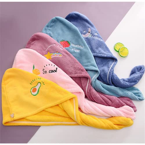 Pudier 5 Pack Microfiber Hair Towel Wrap - Rapid Drying Towel for Hair with Soft Dry and Embroidered Design, Hair Wrap with Button for Girls with Long and Curly Hair