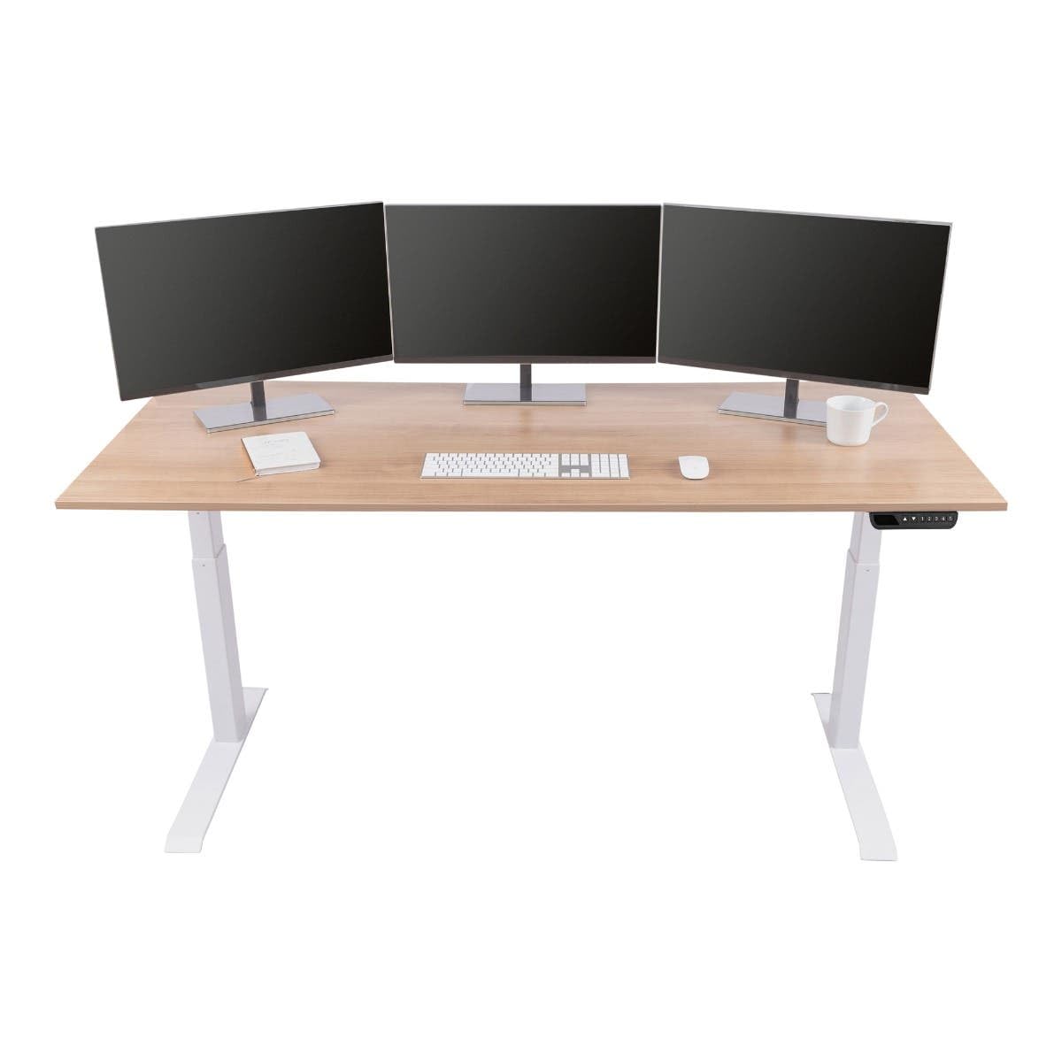 Stand Up Desk Store Electric Adjustable Height Standing Desk with Programmable Memory (White Frame/Natural Walnut Top, 72" Wide)