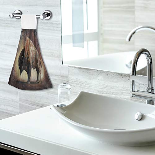 ATTX Set of 2 Standing Side View Bison Oil Painting Hanging Tie Towels Absorbent Soft Coral Velvet Kitchen Hand Towel Dish Wipe Cloth for Kitchen Bathroom