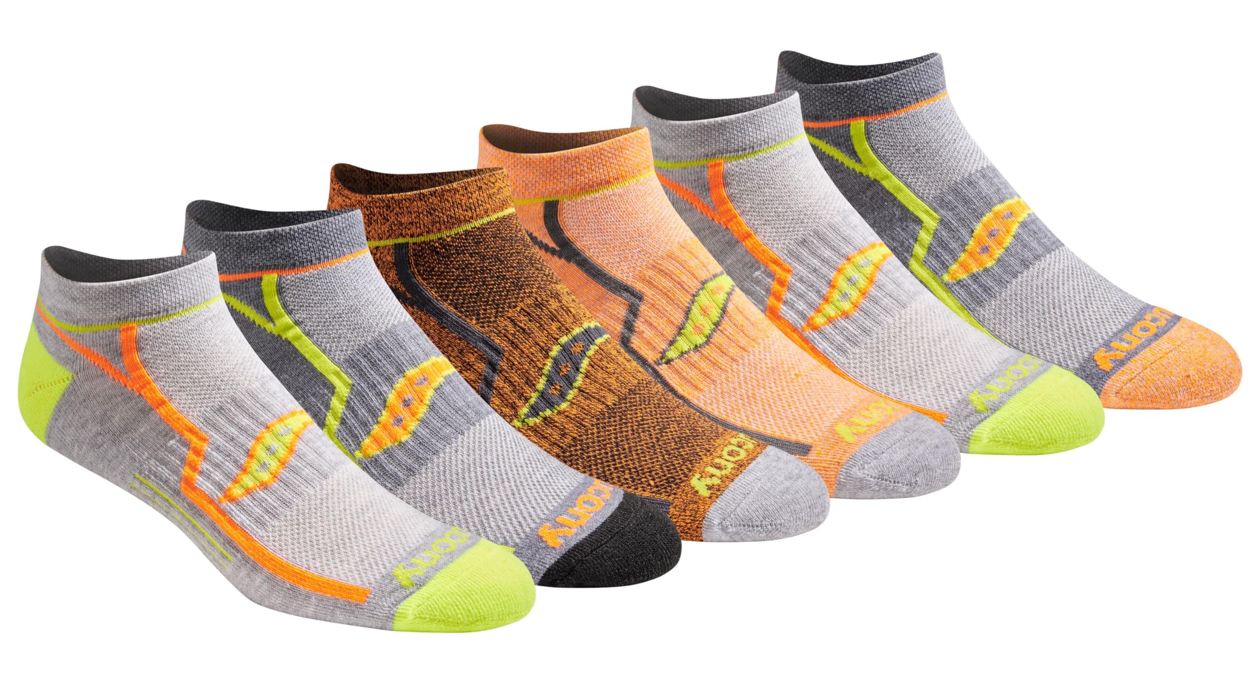 Saucony Men's Multi-Pack Bolt Performance Comfort Fit No-Show Socks, Orange (6 Pairs), Shoe Size: 8-12
