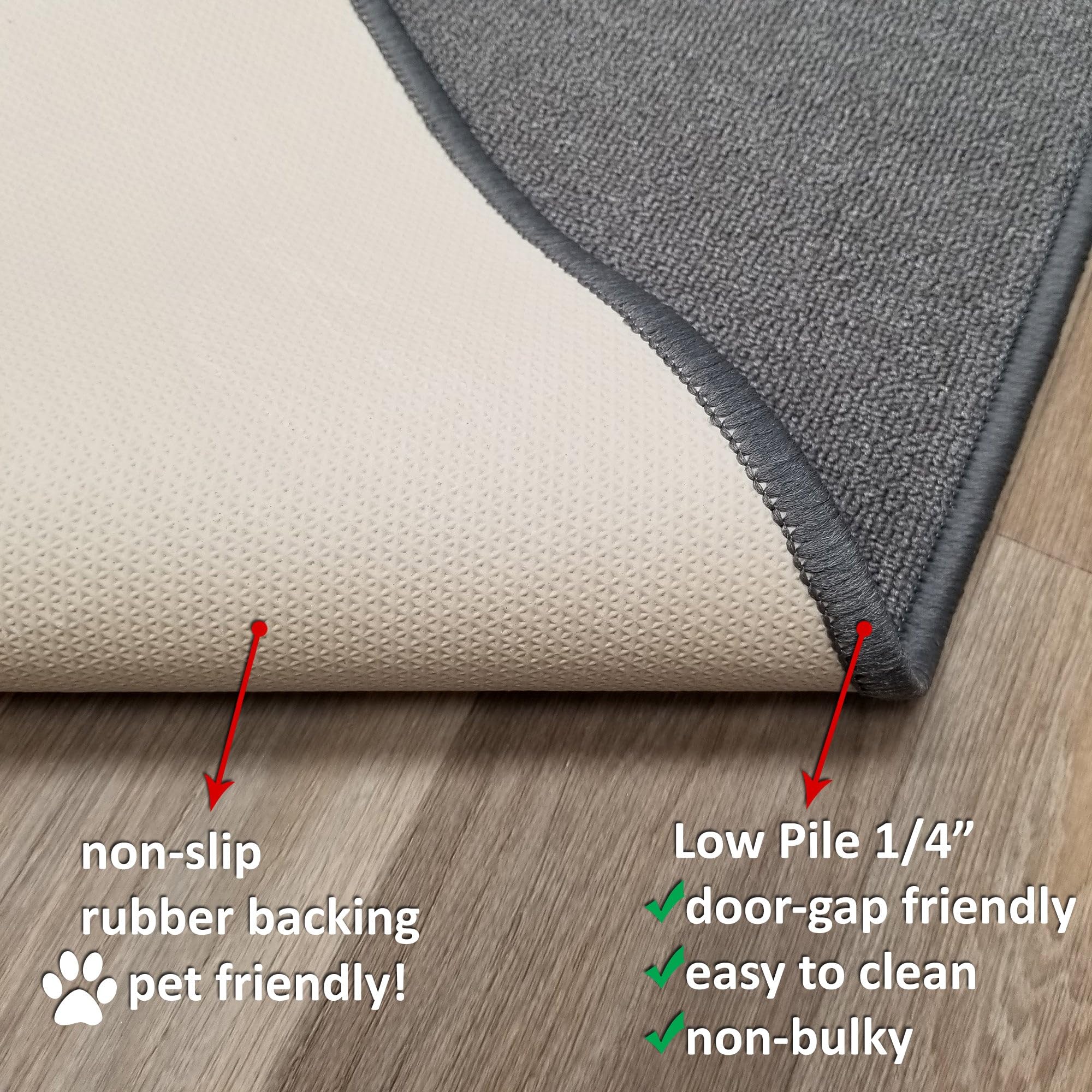 Kapaqua Grey Solid Colored Runner Rug Non Slip Rubber Backed Pet Friendly Kitchen Hallway 2x12