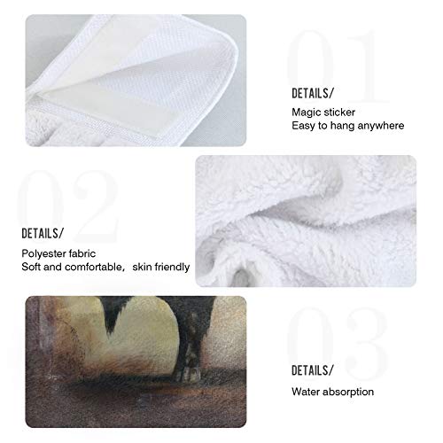 ATTX Set of 2 Standing Side View Bison Oil Painting Hanging Tie Towels Absorbent Soft Coral Velvet Kitchen Hand Towel Dish Wipe Cloth for Kitchen Bathroom