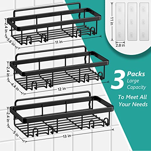Cusbus Shower Caddy, 3 Pack Shower Organizer, Adhesive No Drilling Traceless Shower Shelves, Rustproof SUS304 Stainless Steel Bathroom Shower Shelf for Inside Shower & Kitchen Storage (Matte Black)