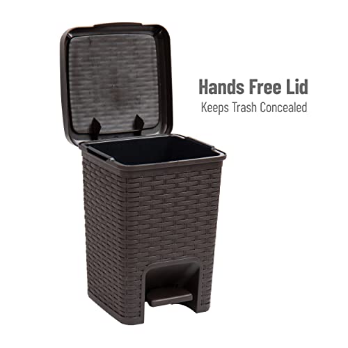 Mind Reader Basket Collection, 4 Piece Bathroom Set Includes: Square Wastepaper Pedal Basket, Toothbrush Holder, Liquid Soap Dispenser and Soap Dish, Wicker Style, Bathroom, 4 Piece Set, Brown