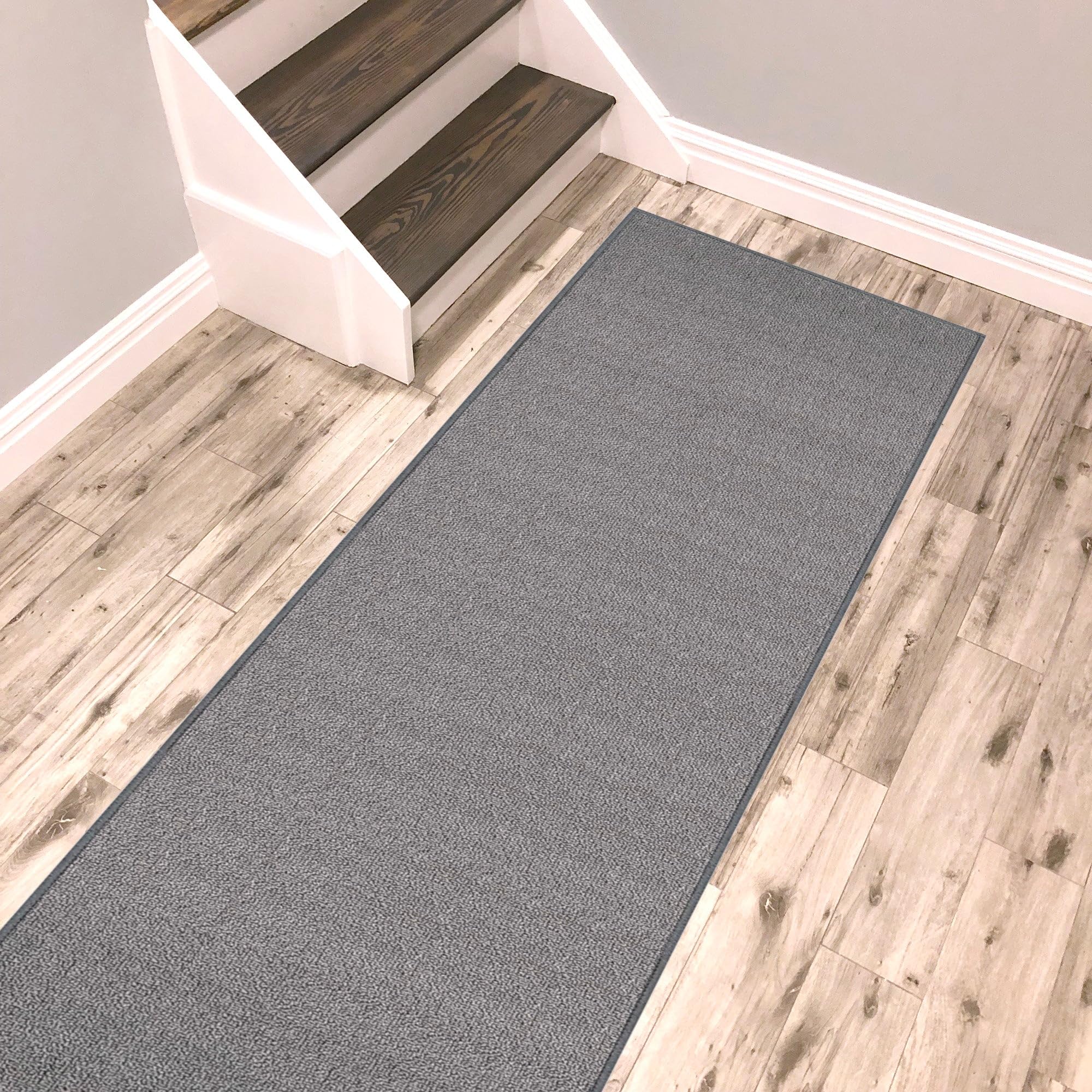 Kapaqua Grey Solid Colored Runner Rug Non Slip Rubber Backed Pet Friendly Kitchen Hallway 2x12