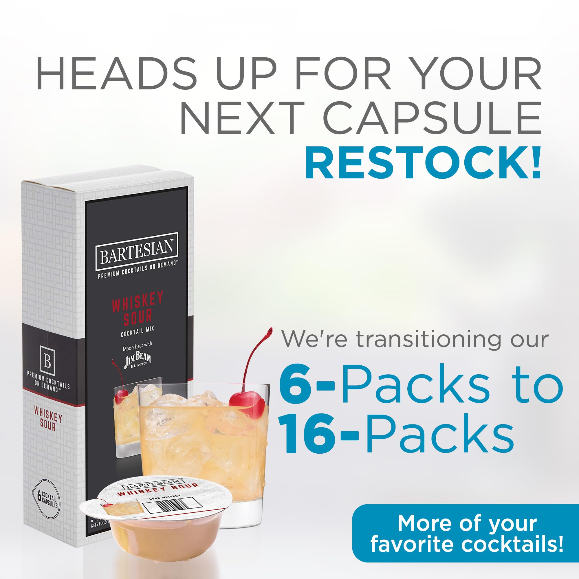 Bartesian Whiskey Sour Cocktail Mixer Capsules, Pack of 6 Cocktail Capsules, for Bartesian Premium Cocktail Maker (55353)