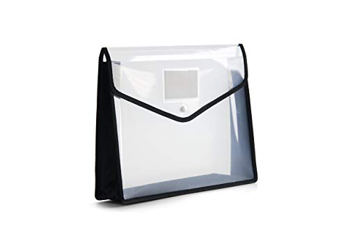 Plastic File Folder Poly Envelope Expanding File Wallet Document Folder with Snap Button Closure, Legal Size, 5 Pack Large Waterproof Accordion File Pouch (Transparent&Black)