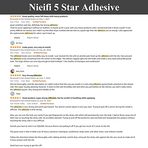 Nieifi Corner Shower Caddy Shelf Organizer Shelves Basket with Hooks, Bathroom Adhesive Shampoo Holder 2 Pack, No Drilling No Rust Black
