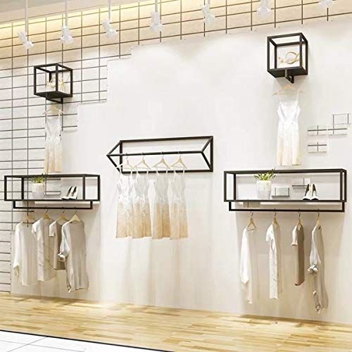 MDEPYCO Creative Triangle Display Garment Racks in Boutique Clothing Stores, Wall-Mounted Hanging Clothes Shelf in Home, Towel Racks for Bathroom Storage (Black, 31.5" L)