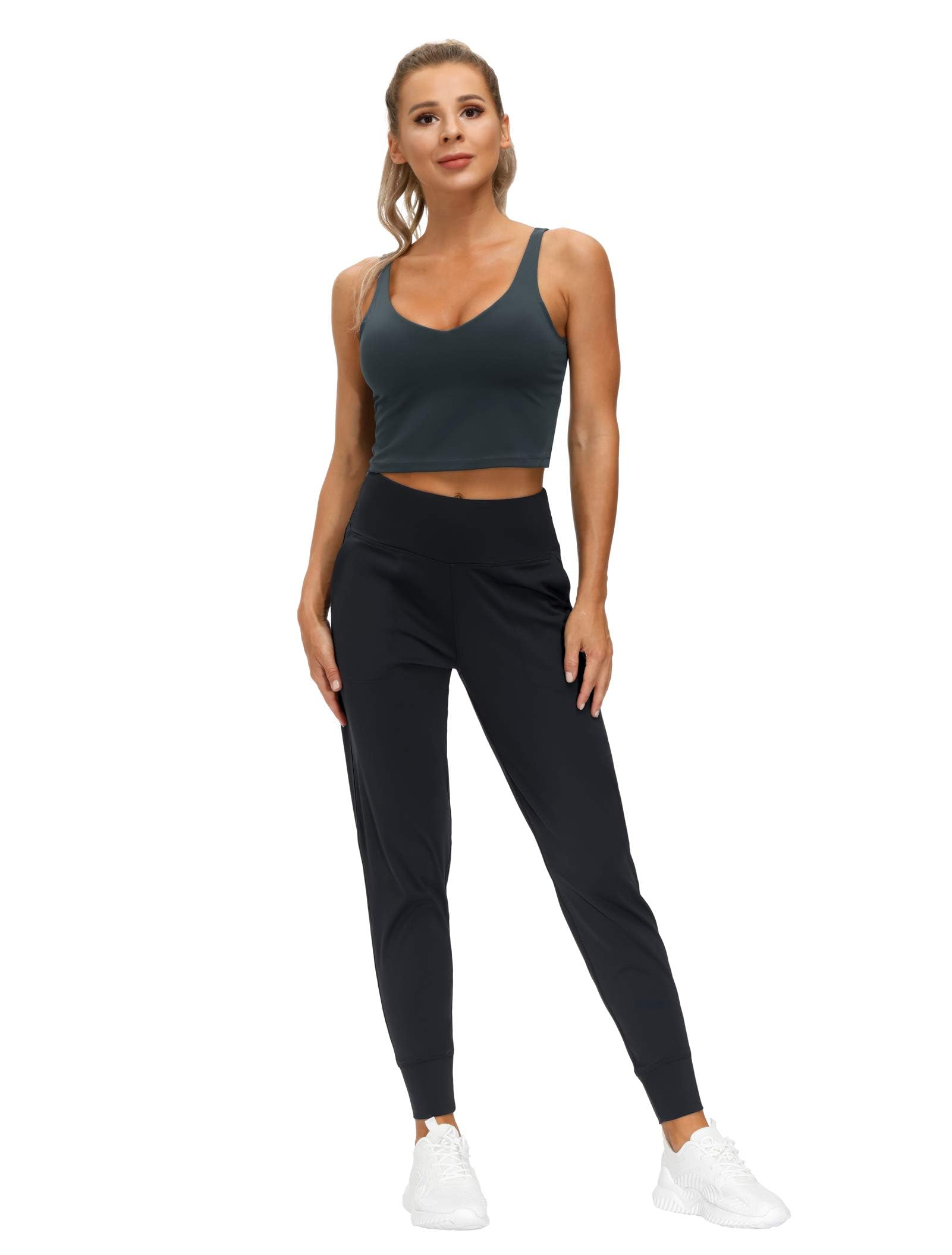 THE GYM PEOPLE Womens Joggers Pants with Pockets Athletic Leggings Tapered Lounge Pants for Workout, Yoga, Running, Training (Medium, Black)