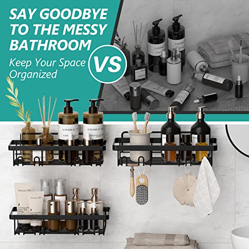 Cusbus Shower Caddy, 3 Pack Shower Organizer, Adhesive No Drilling Traceless Shower Shelves, Rustproof SUS304 Stainless Steel Bathroom Shower Shelf for Inside Shower & Kitchen Storage (Matte Black)