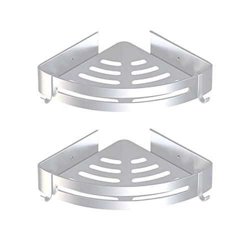 2 Pack Corner Shower Caddy,Waterproof Shower Shelf ,Bathroom Shower Organizer,No Drilling Shower Shelves , Thickened Anti-Rust Space Aluminum Shower Caddy, Shower Organizer with 4 Hooks (Silver)