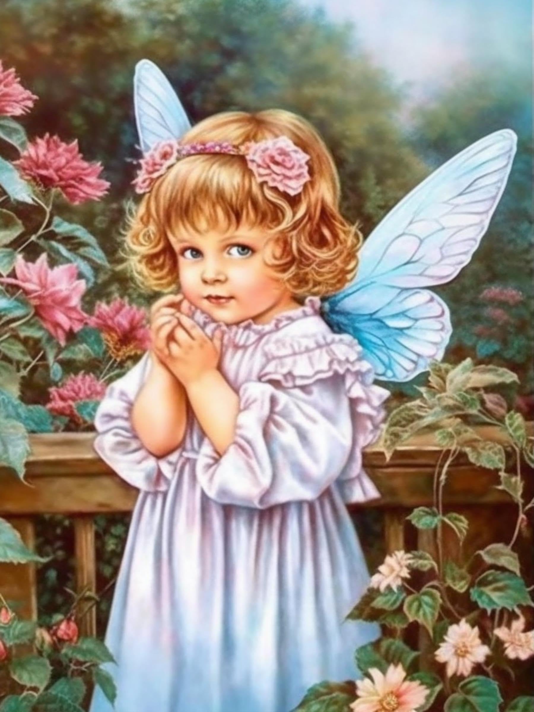 SKRYUIE 5D Angel Diamond Painting Kits - DIY Diamond Art Kits for Adults Girl, Full Round Drill - Crystal Cross Stitch - Adults Craft for Wall & Office Decor - 12x16inch